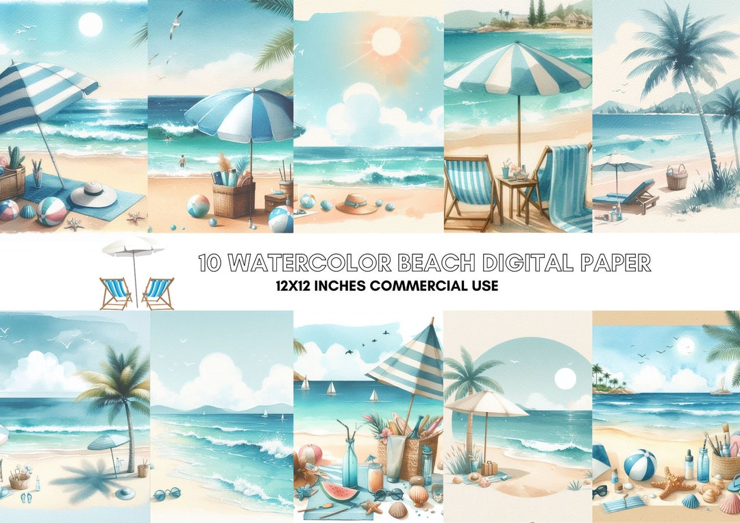 Watercolor Beach Digital Paper Pack Printable Scrapbooking Paper ...