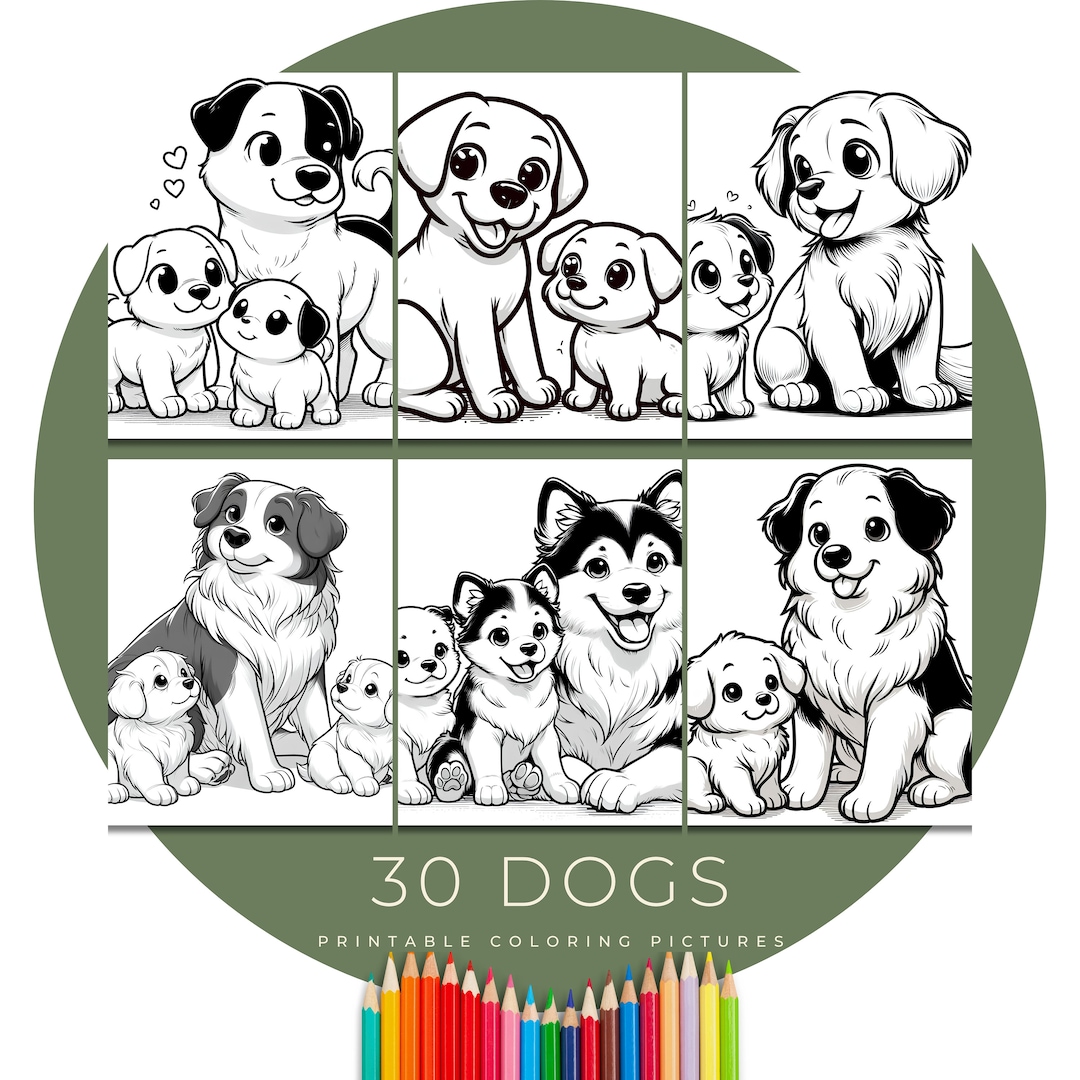 Set of 30 Dogs Coloring Pages for Kids,digital Download,coloring Book ...