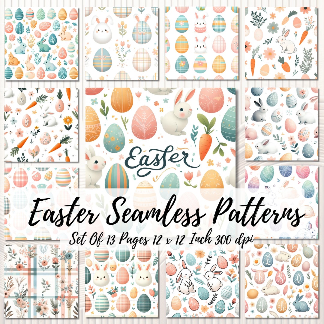 Set of 13 Easter Seamless Pattern Paper Pack,printable Scrapbook Paper ...