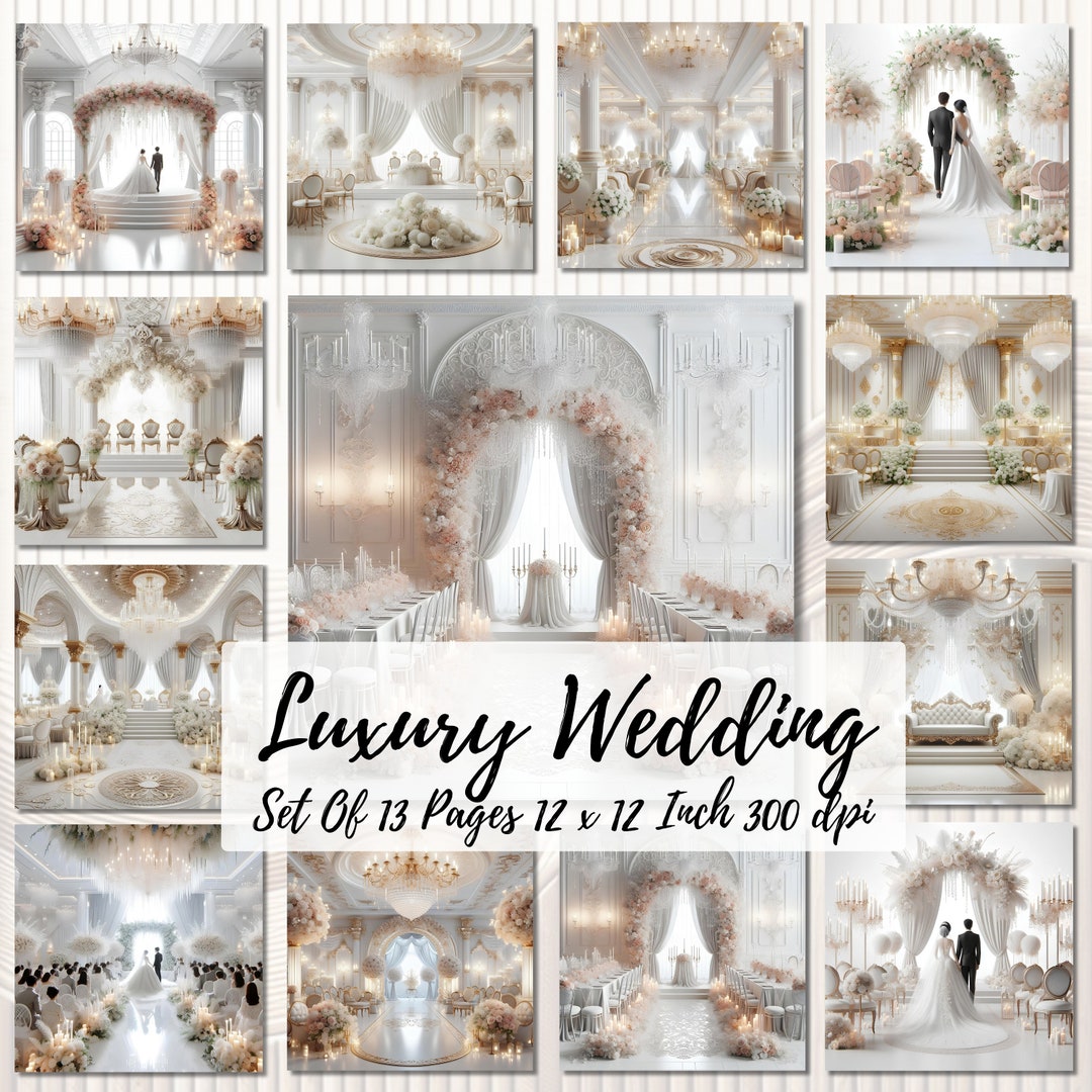 Set of 13 Luxury Wedding Digital Paper Pack,wedding Illustrations ...