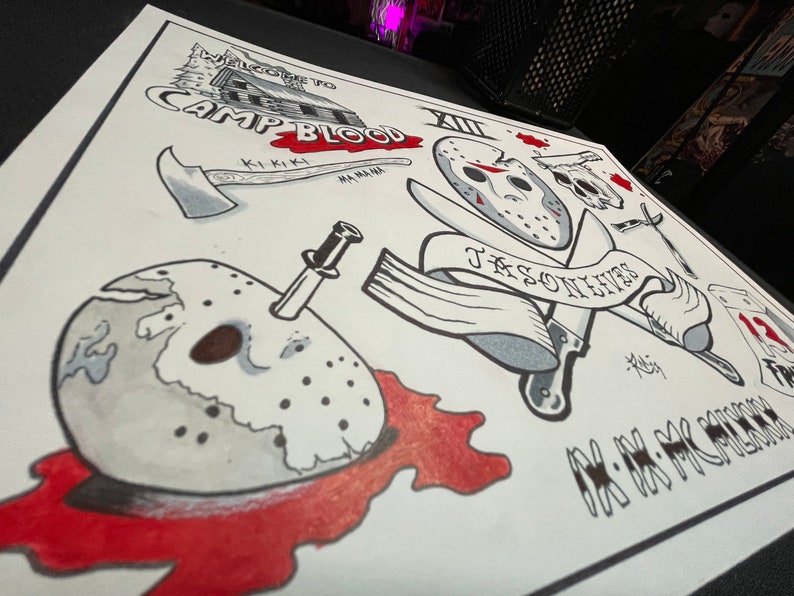 Friday the 13th Tribute Flash Sheet Hand Drawn One of a Kind - Etsy