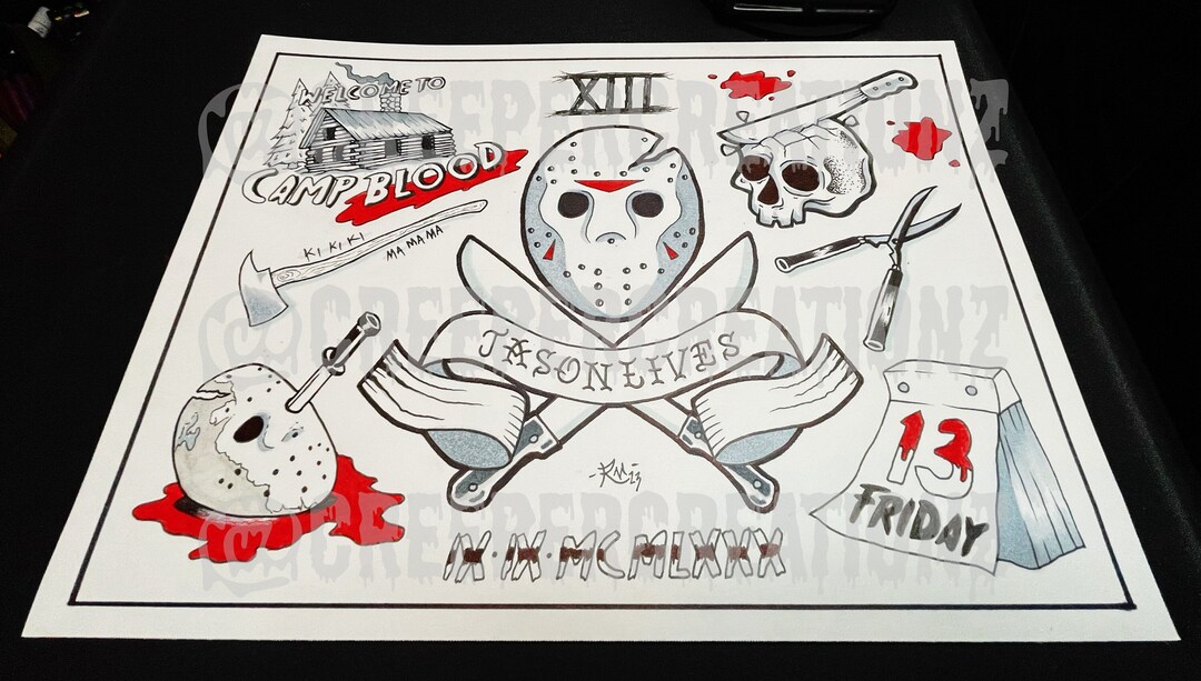 Friday the 13th Tribute Flash Sheet Hand Drawn One of a Kind - Etsy