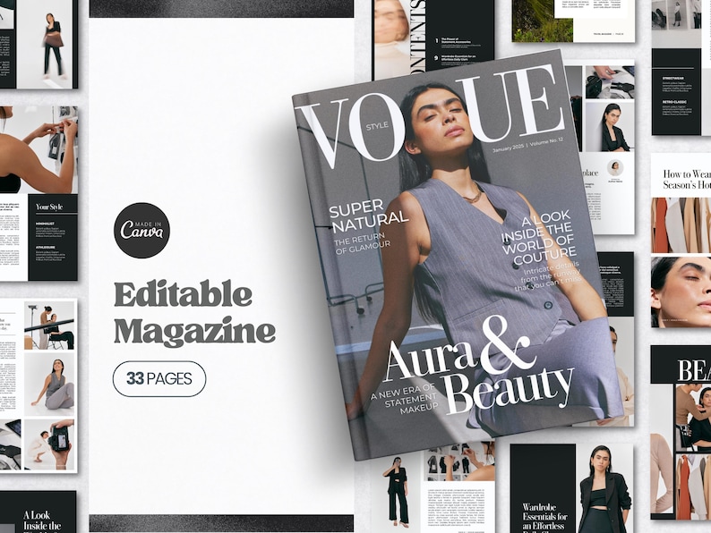 Vogue Magazine Template Canva | Customizable Magazine Cover Design ...