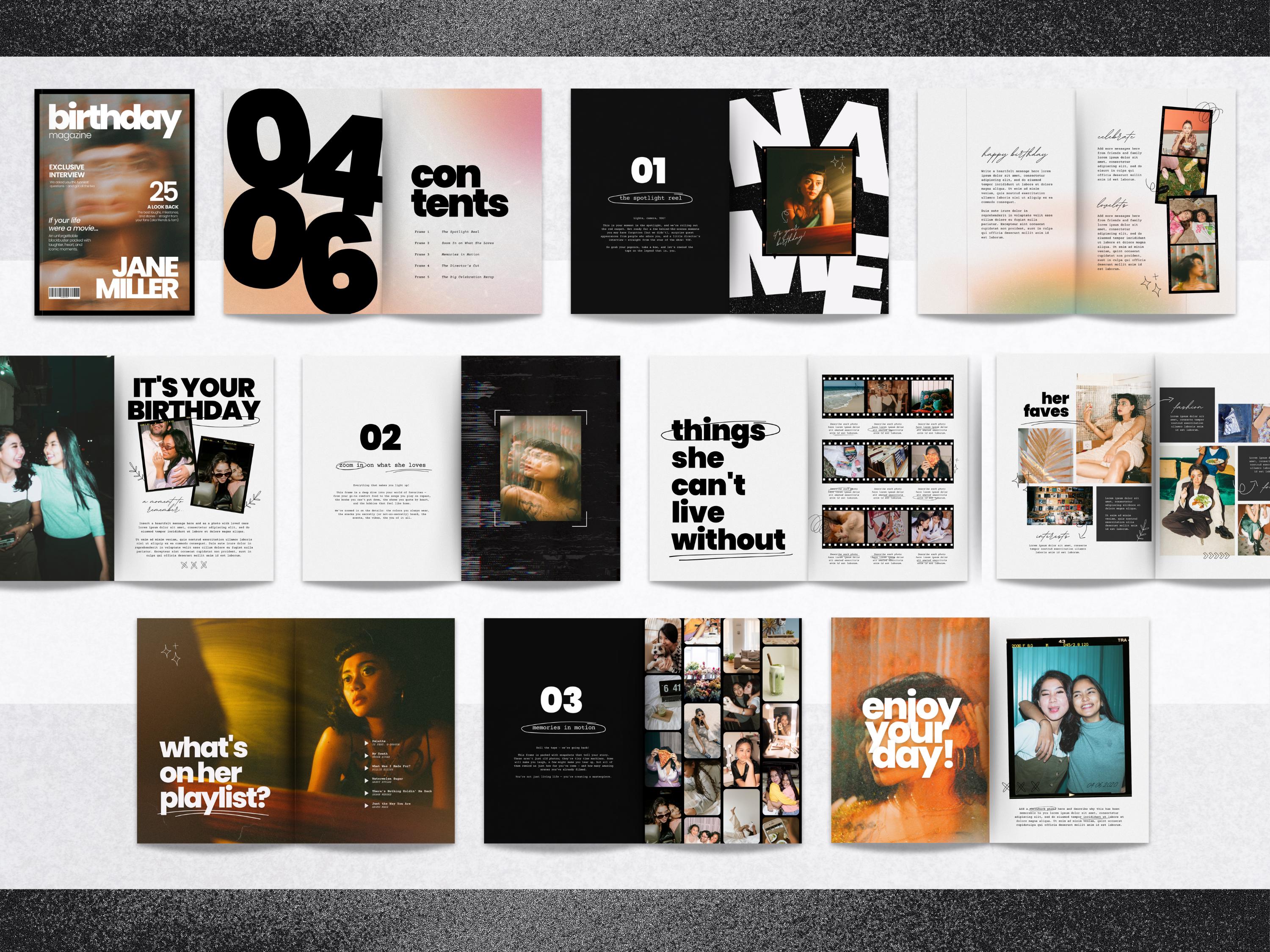 Polaroid Birthday Magazine Template Canva | Vintage Magazine Design ...