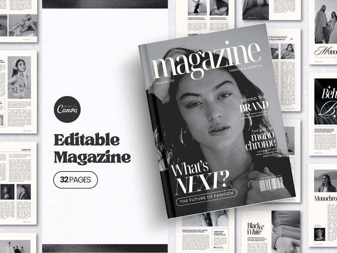 Magazine Ads Template Canva | Black and White Magazine Fashion Magazine ...