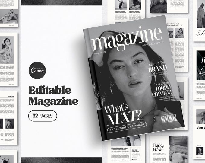 Magazine Ads Template Canva | Black and White Magazine Fashion Magazine ...