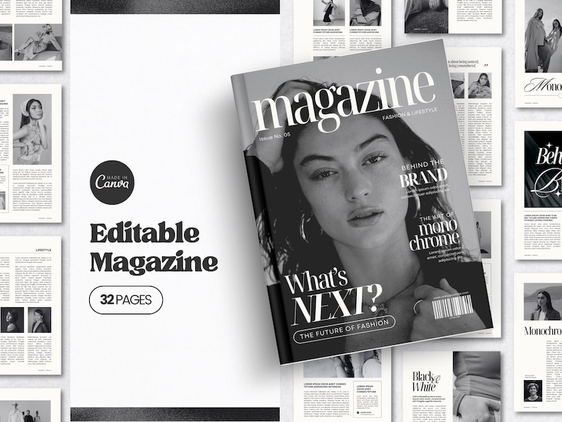 Magazine Ads Template Canva | Black and White Magazine Fashion Magazine ...