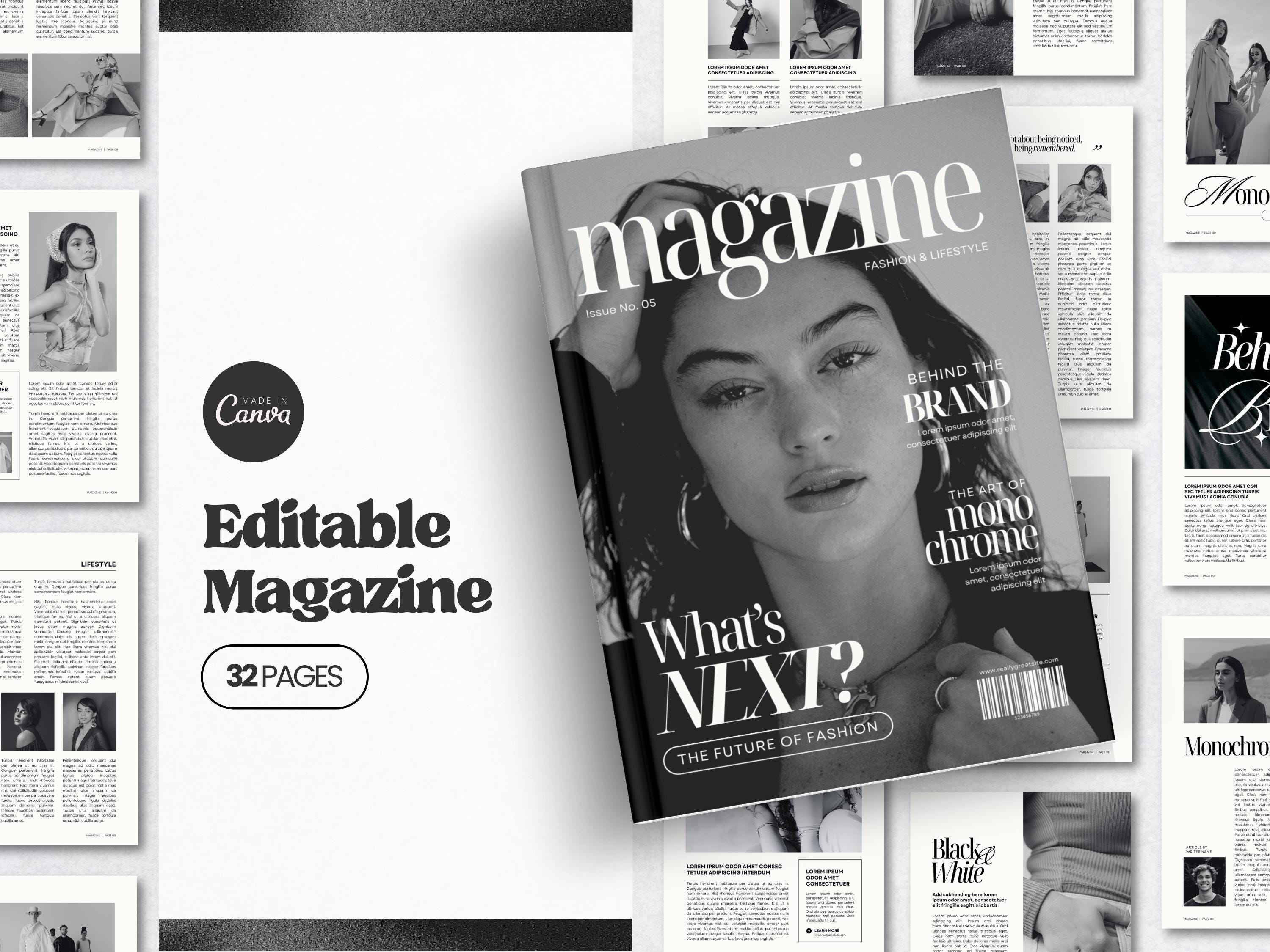 Magazine Ads Template Canva | Black and White Magazine Fashion Magazine ...