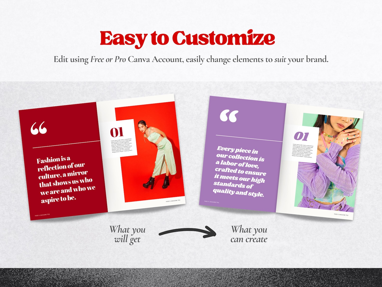 Fashion Magazine Template Canva: Crimson Editorial Design, Red Editable ...