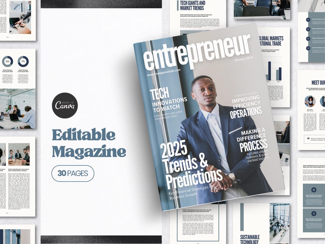 Entrepreneur Magazine Template Canva: Editable Business Ebook (30 Pages ...