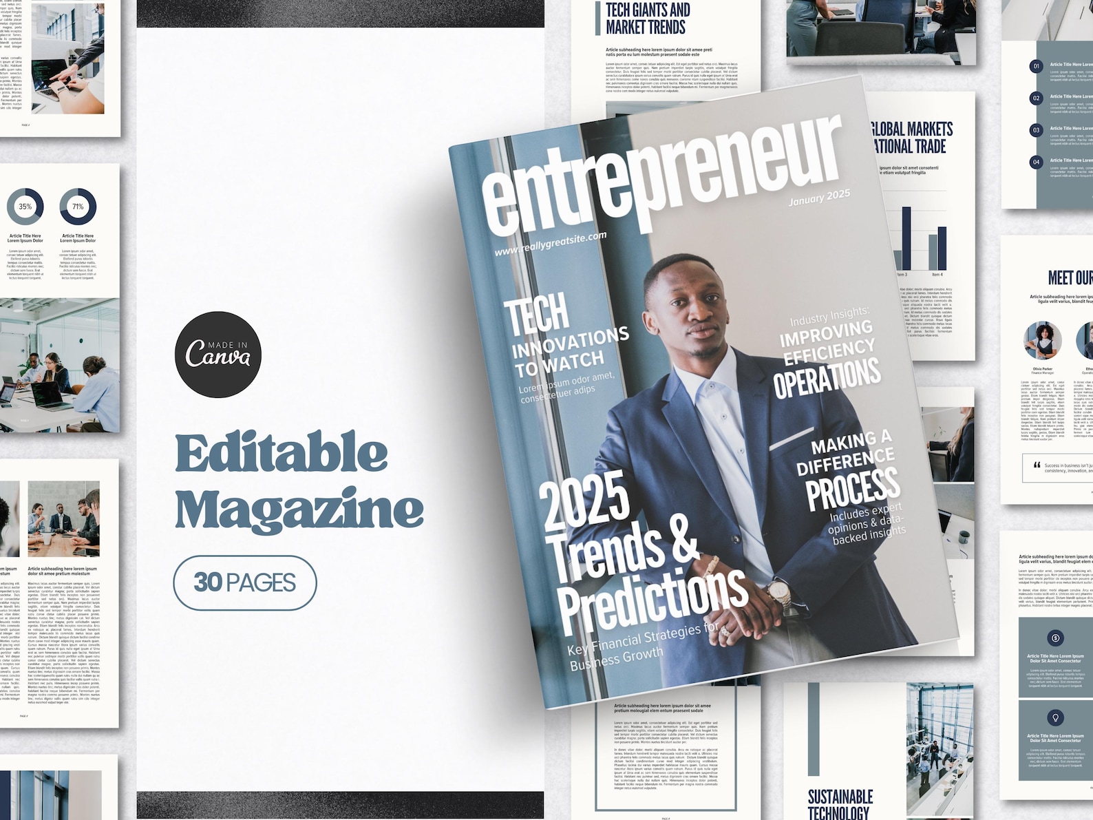 Entrepreneur Magazine Template Canva: Editable Business Ebook (30 Pages ...