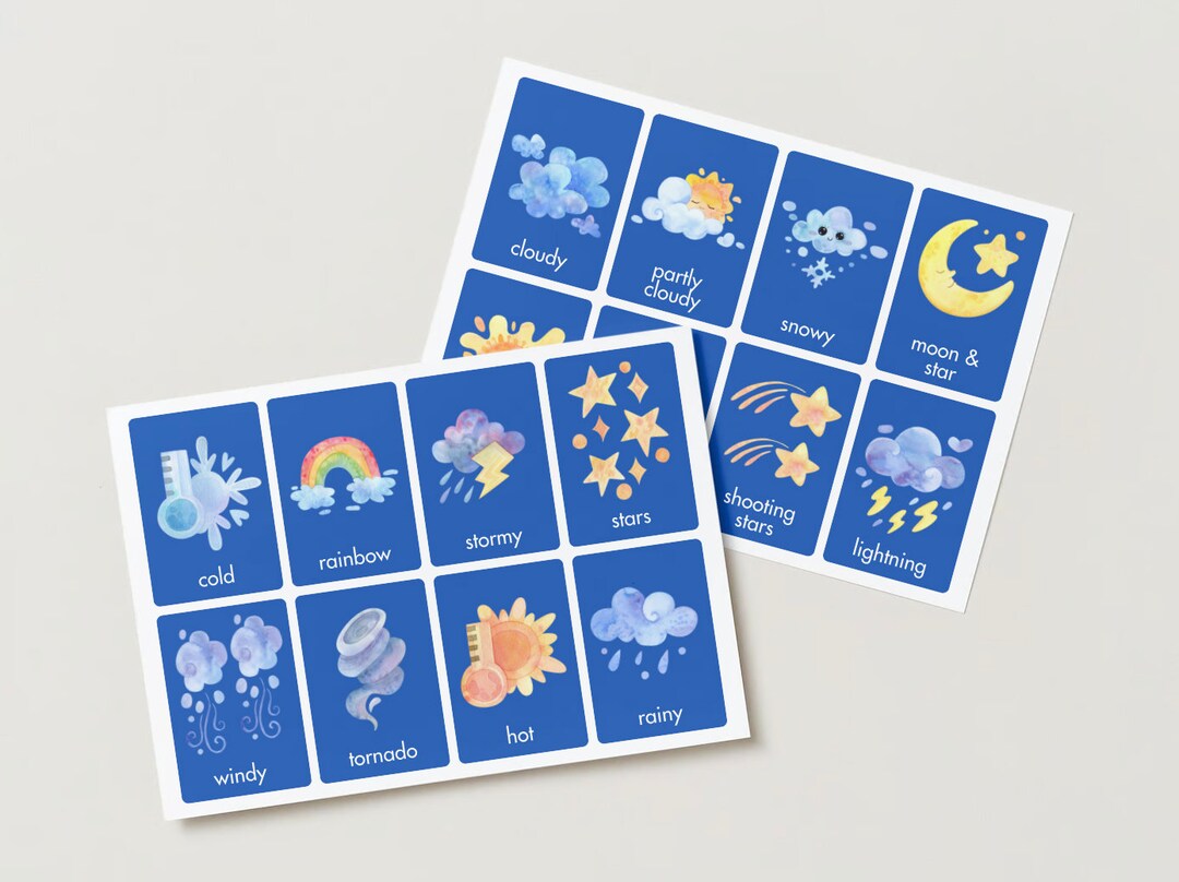 Weather Montessori Cards | Montessori Flashcards | Pre-school Cards ...