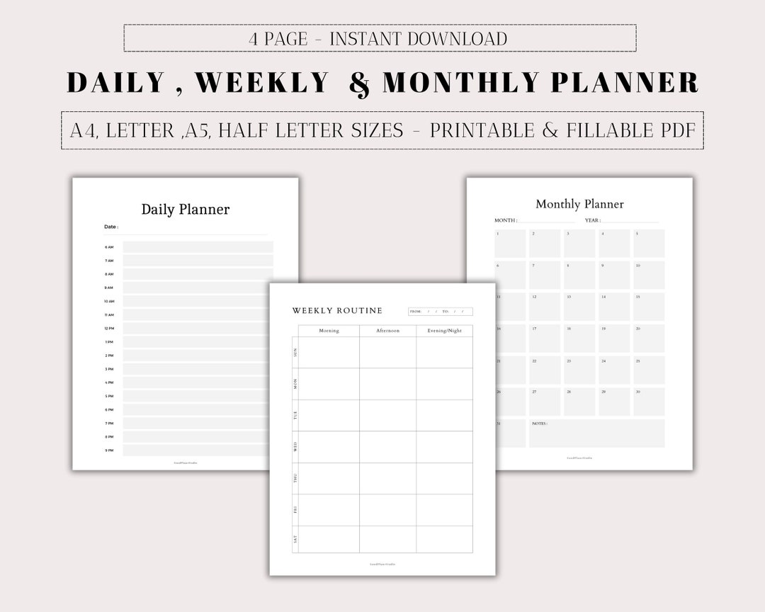 Daily Planner, Weekly Planner, Monthly Planner Printable PACK Planner ...