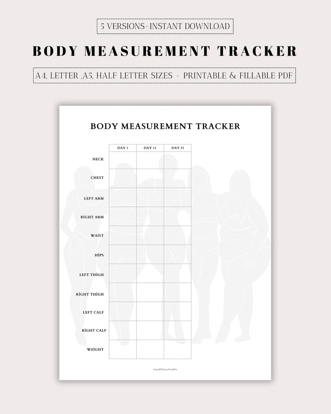 Body Measurements Tracker, 21 Day Body Transformation, Workout Progress ...