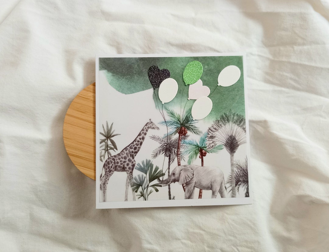 Jungle Birthday Card, Congratulations Card, Handmade Card, Balloons ...