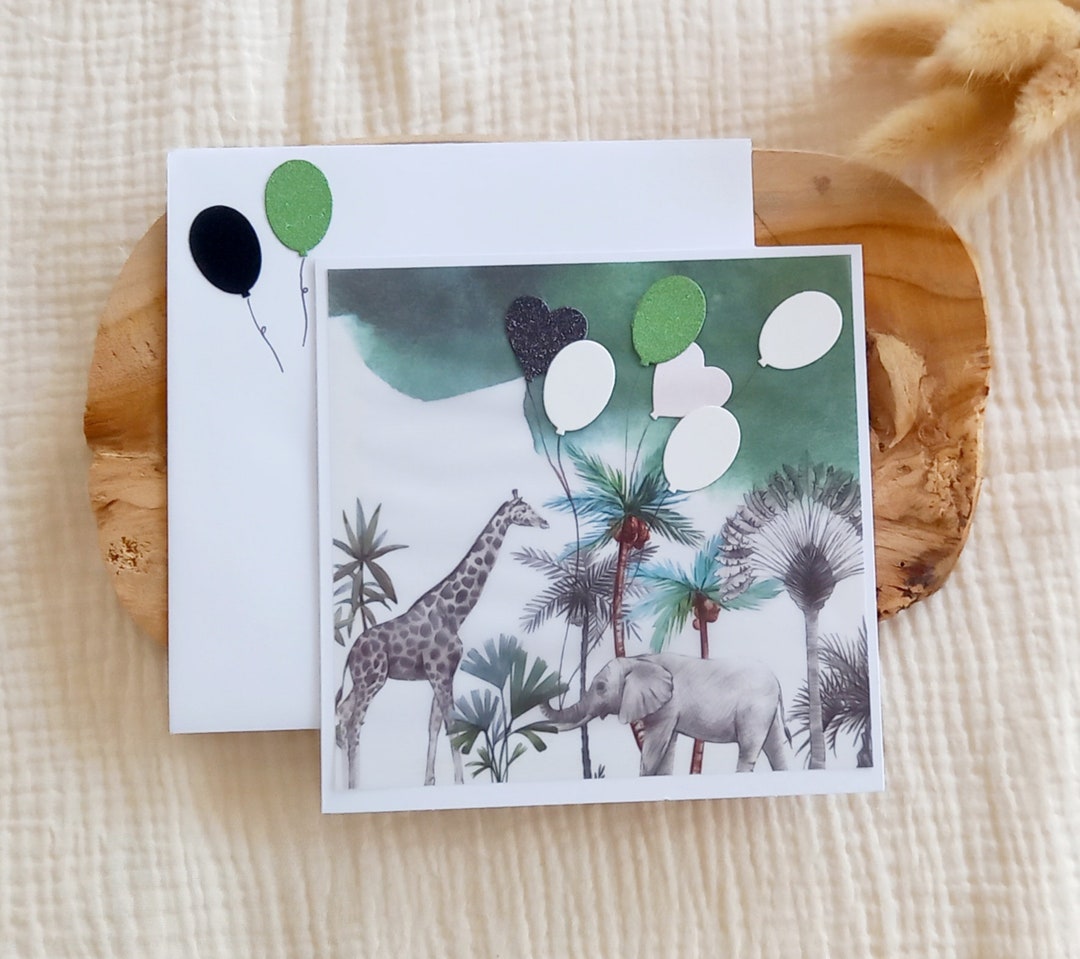 Jungle Birthday Card, Congratulations Card, Handmade Card, Balloon Card ...