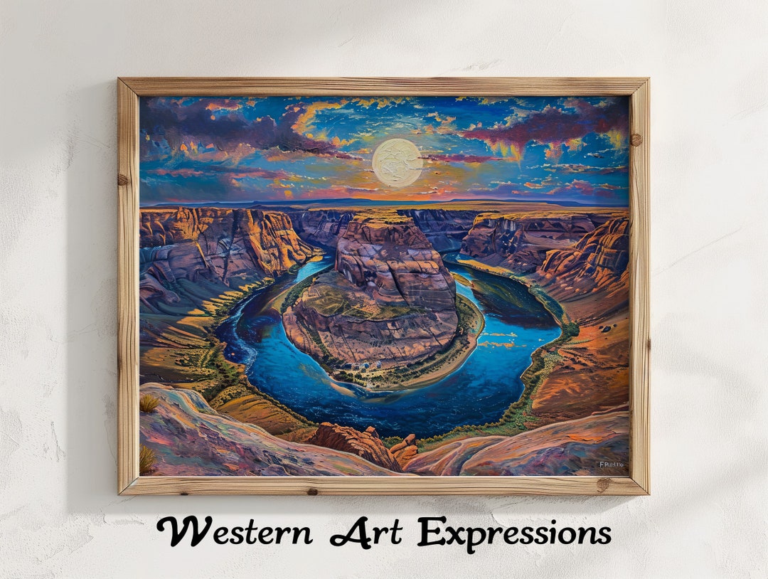 Horseshoe Bend | Moon Oil Painting | Oil Painting | Digital Print ...