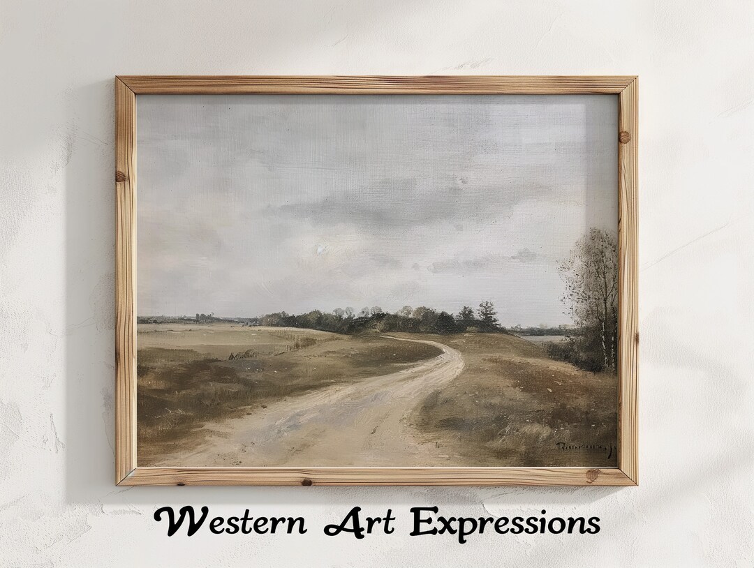 Wyoming Dirt Road | Vintage Landscape Painting Wall Art | Rustic ...