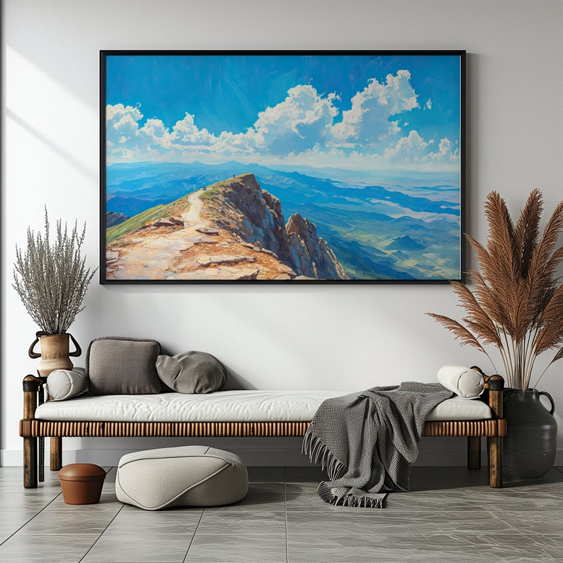 Pikes Peak Oil Painting | Digital Print | Rustic Cabin Decor | Mountain ...