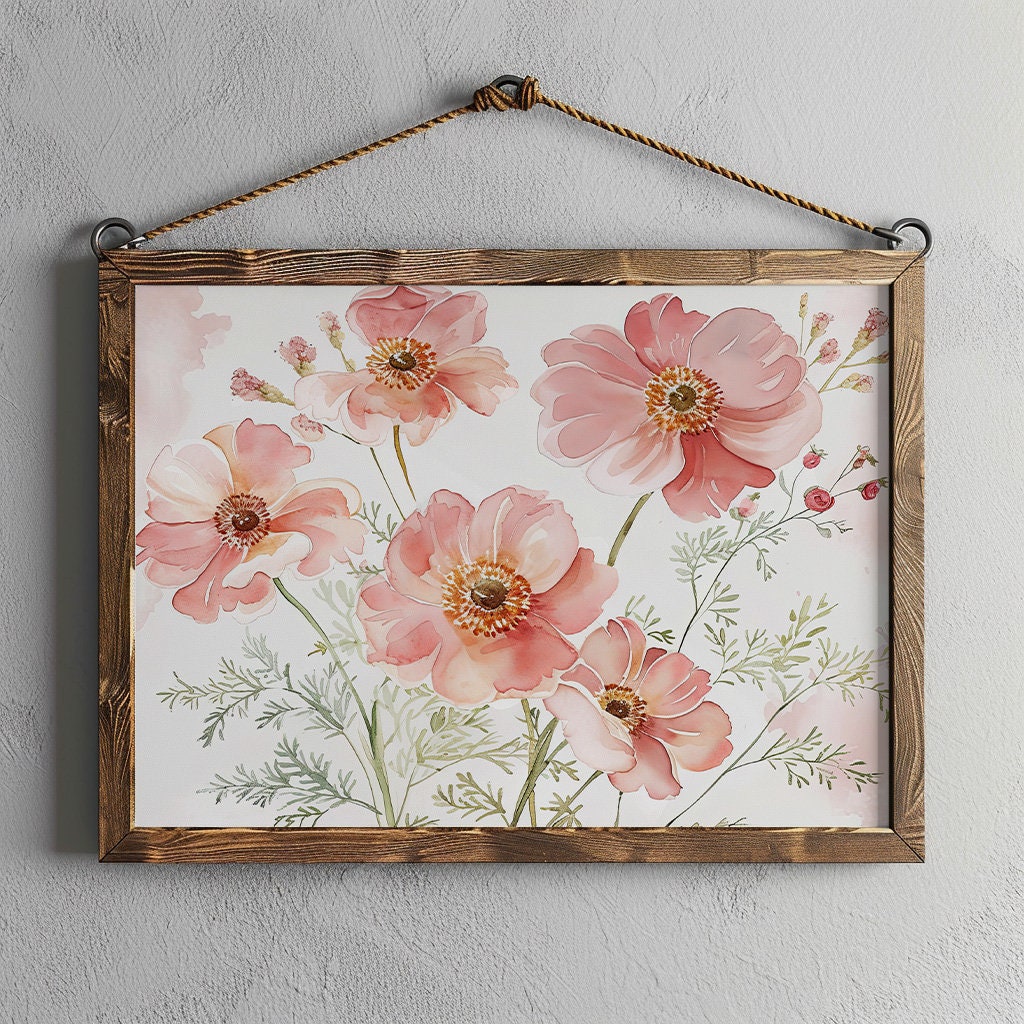 Pink Flowers Watercolor Watercolor Flowers Wall Art Botanical Print ...