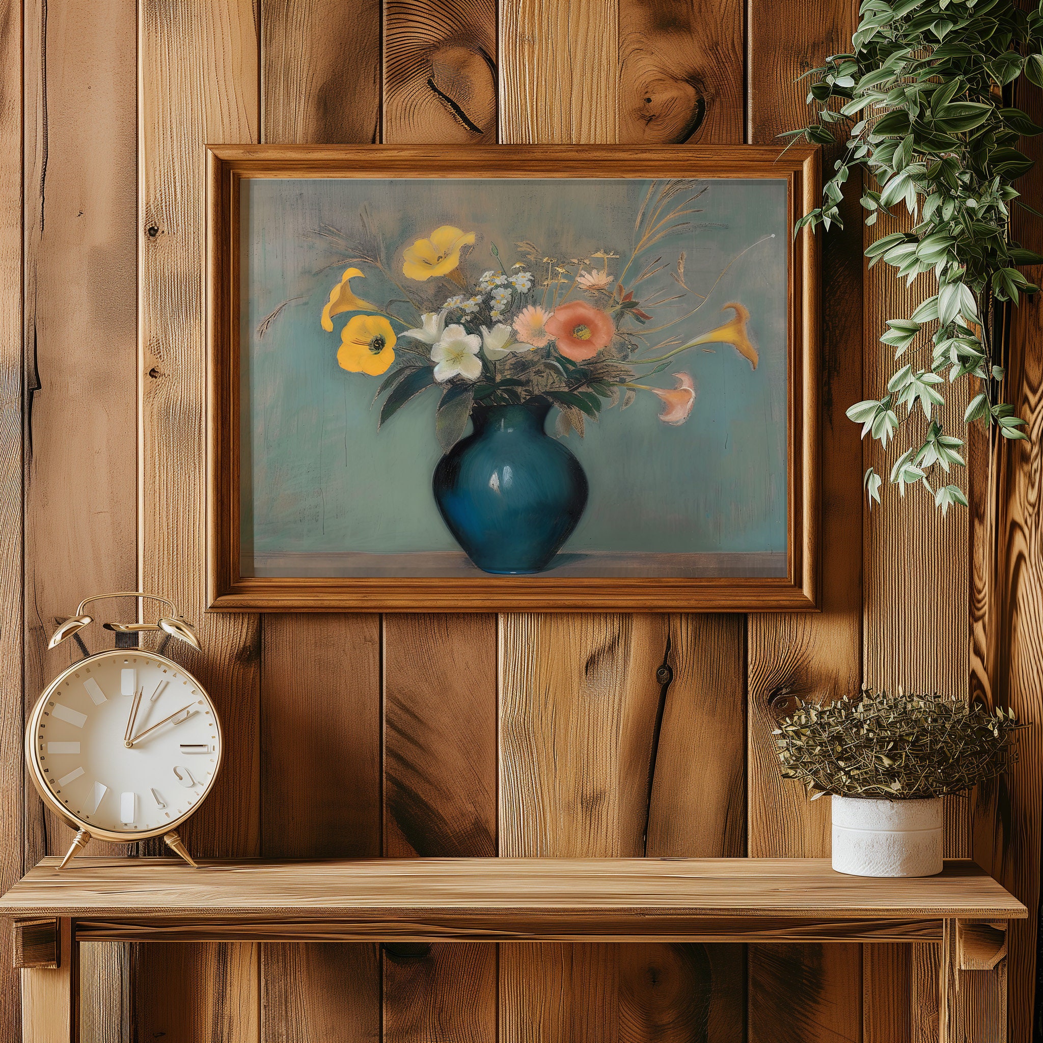 Simple Impressionist Flower Vase Vintage Floral Still Life Canvas Art ...