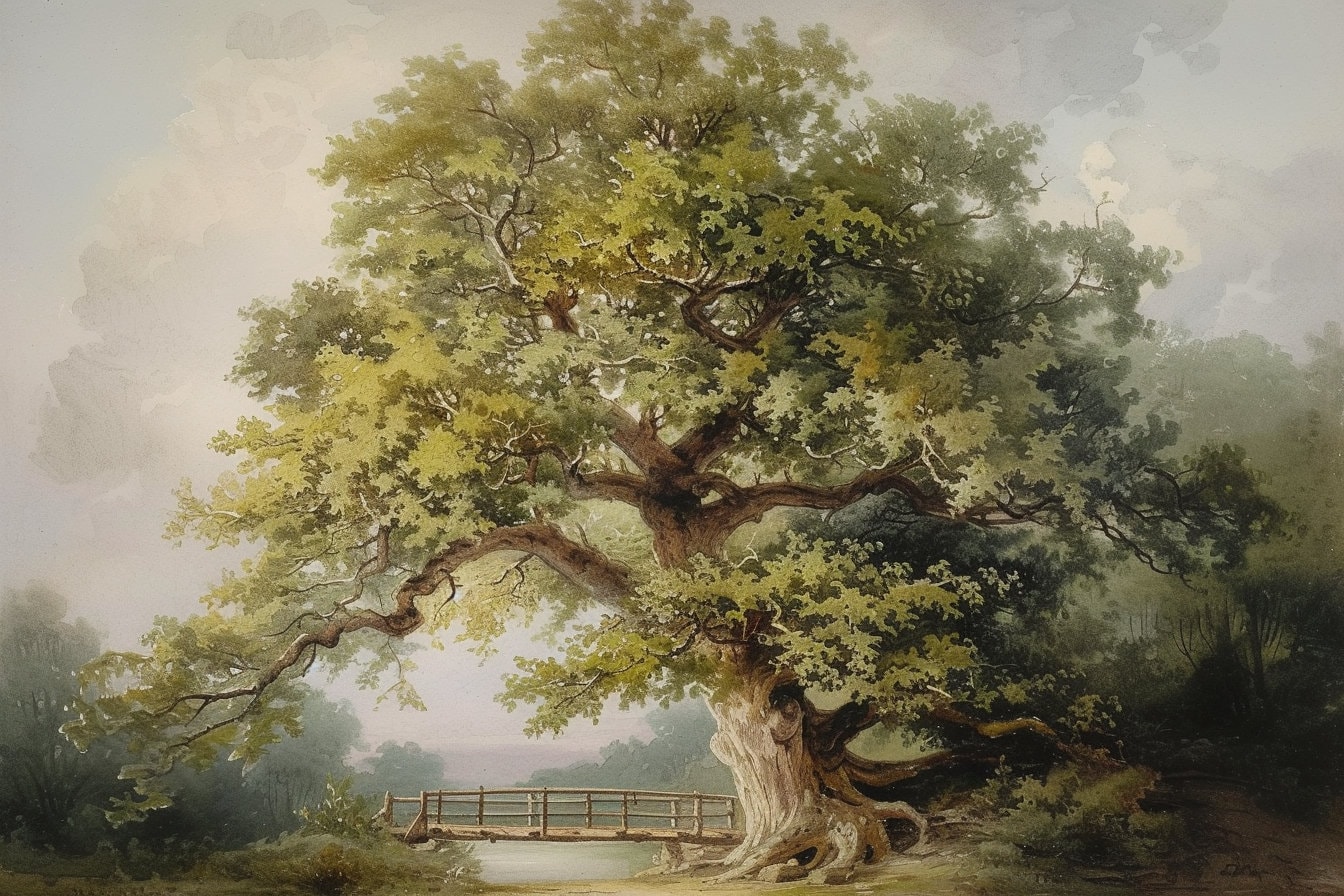 Loan Oak Vintage Oak Tree Painting Print Rustic Landscape Wall Art ...
