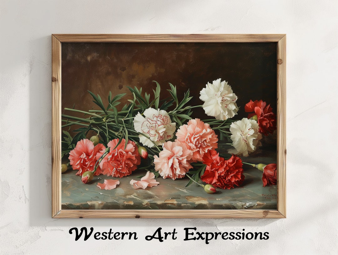 Carnation Bouquet | Vintage Flower Painting | Vintage Carnation Flower ...