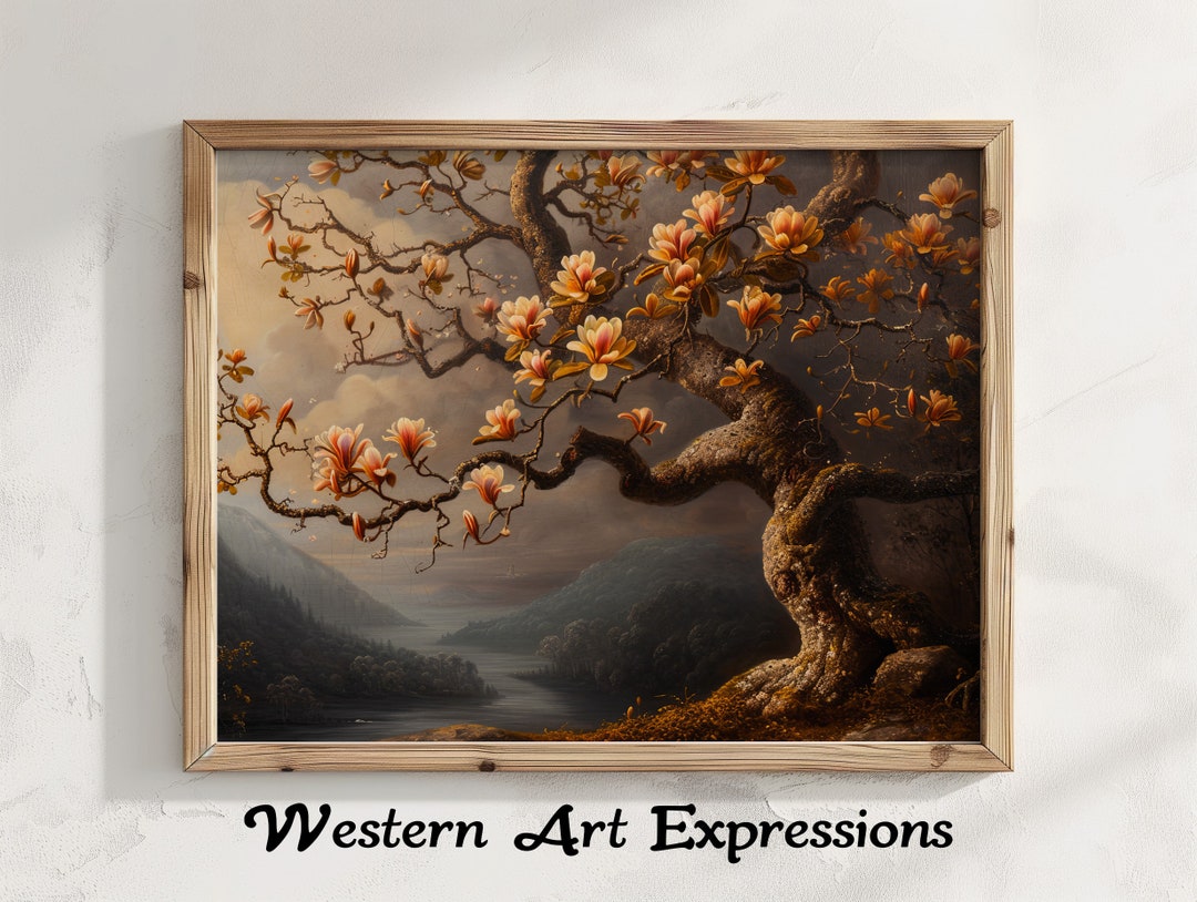 Vintage Floral Tree Art Print | Antique Nature Landscape Poster ...