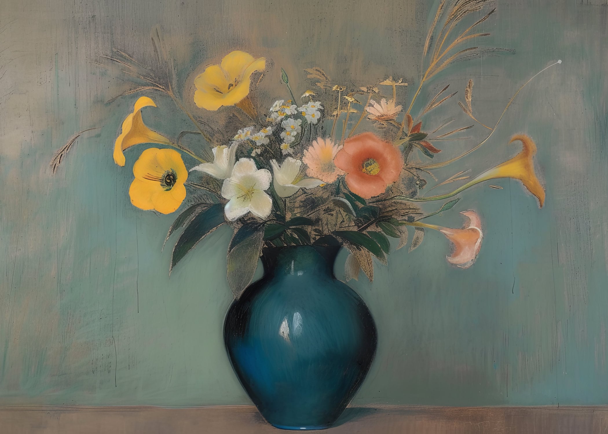 Simple Impressionist Flower Vase | Vintage Floral Still Life Canvas Art ...