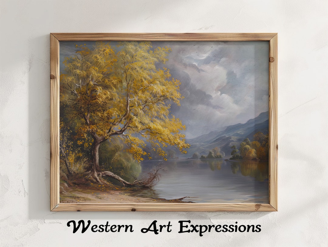 Poplar on the Lake | Moody Oil Painting | Autumn Landscape Painting ...