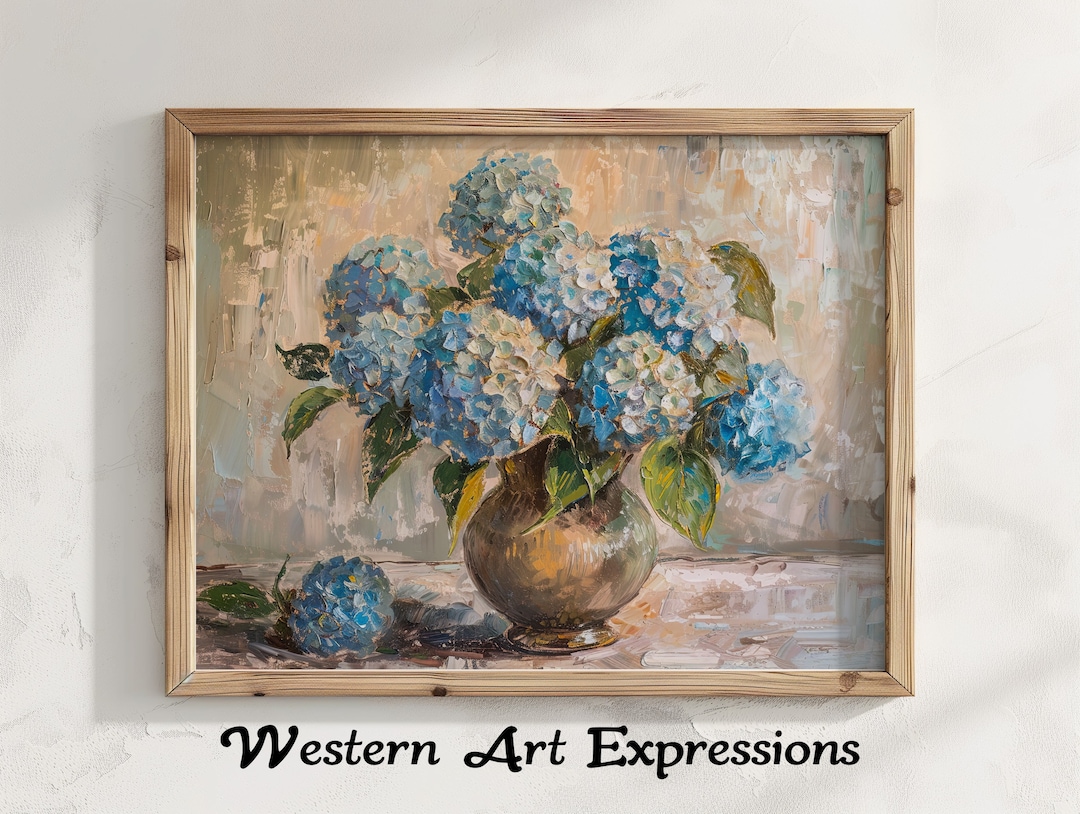 Hydrangeas in Vase - Oil Painting | Blue Hydrangea Floral Oil Painting ...
