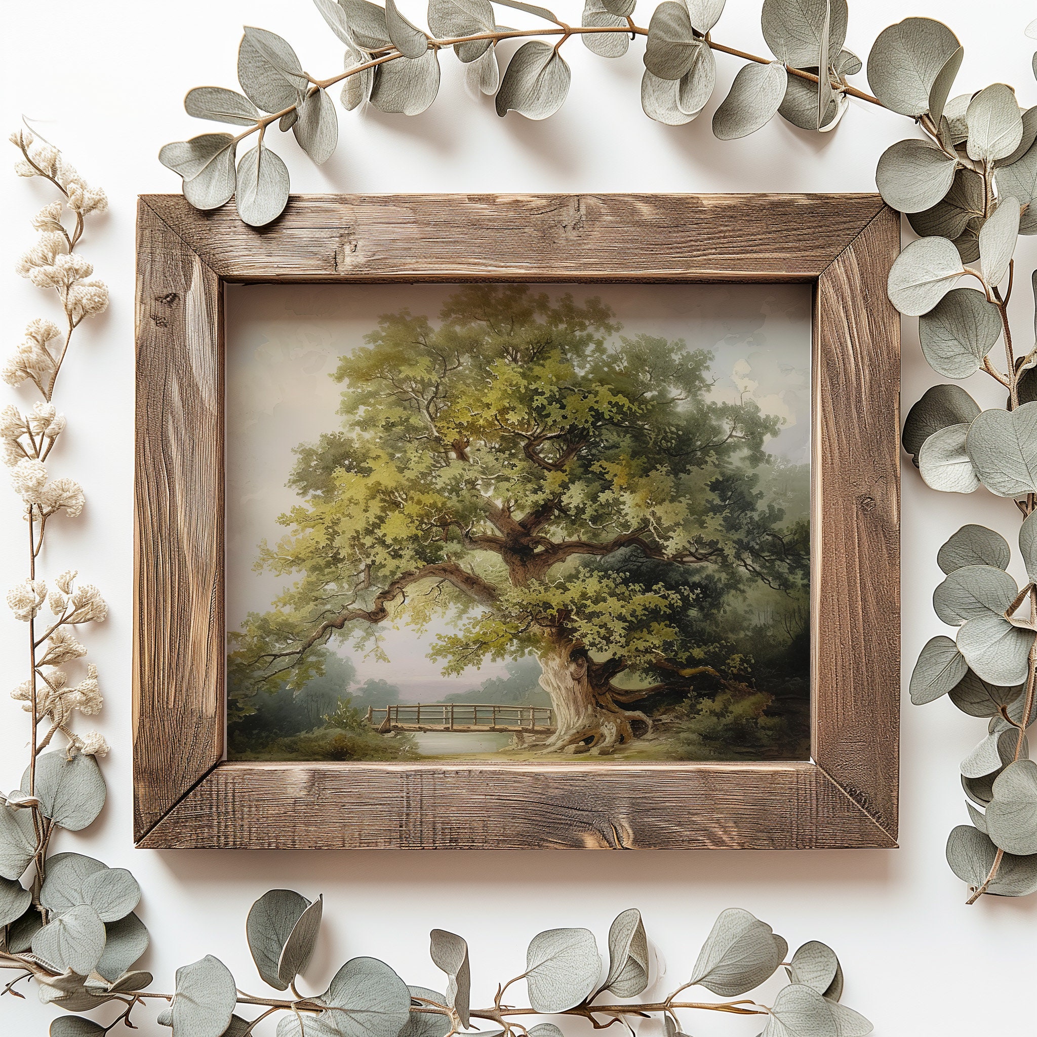 Loan Oak Vintage Oak Tree Painting Print Rustic Landscape Wall Art ...