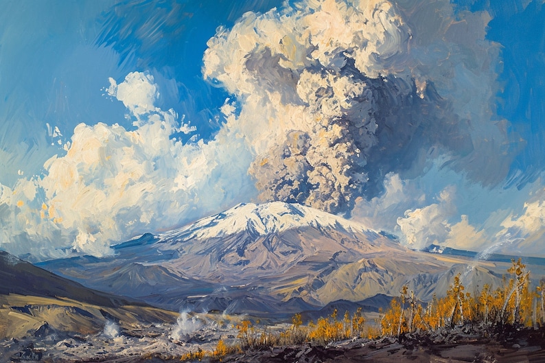 Mt Saint Helen's, Eruption 1980 Volcano Oil Painting Digital Download ...