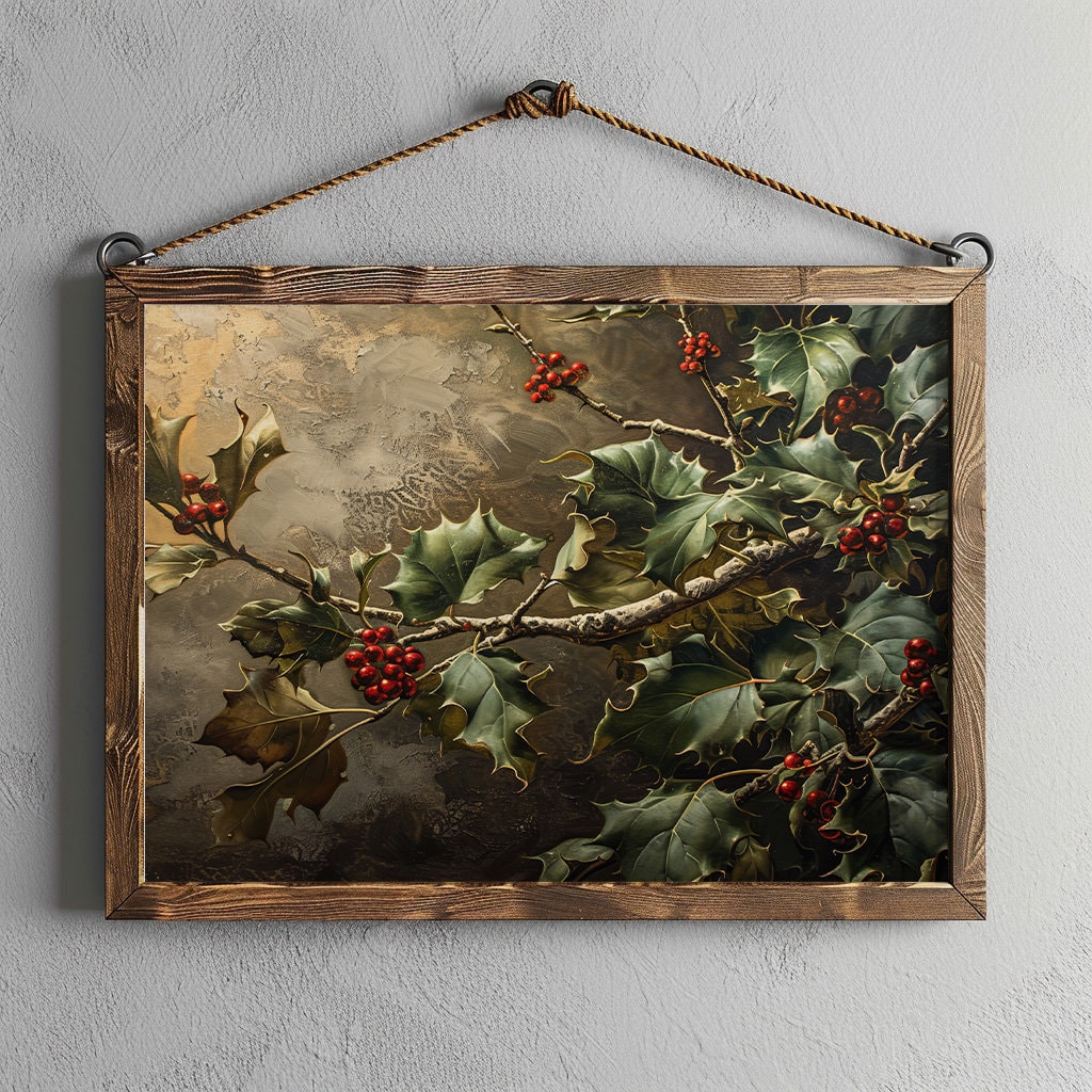 Holly Tree | Vintage Painting | Textured Holly Berries Canvas Print ...