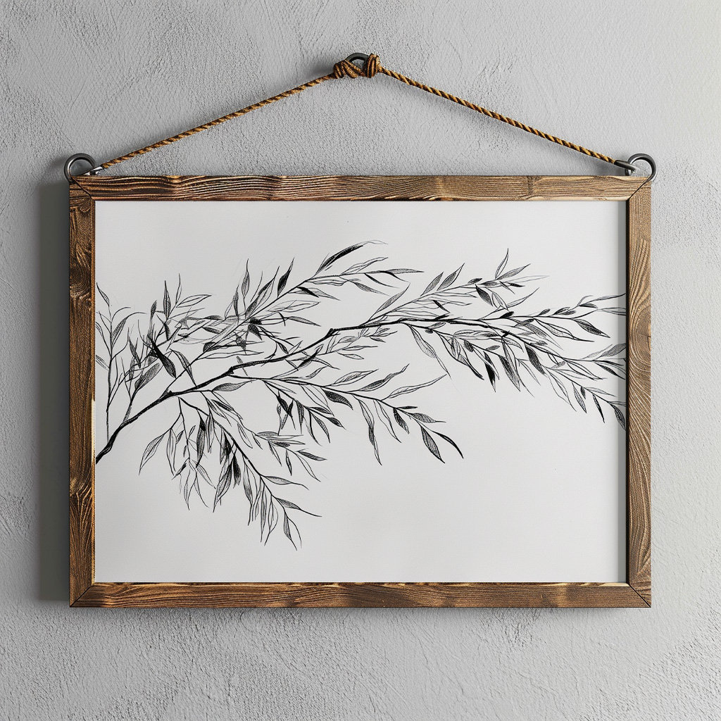 Willow Tree Branch - Ink Drawing | Minimalist Botanical Ink Drawing ...