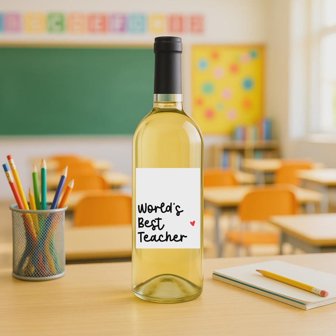World Best Teacher Wine Label. Personalised Teacher Thank You Gift Wine ...