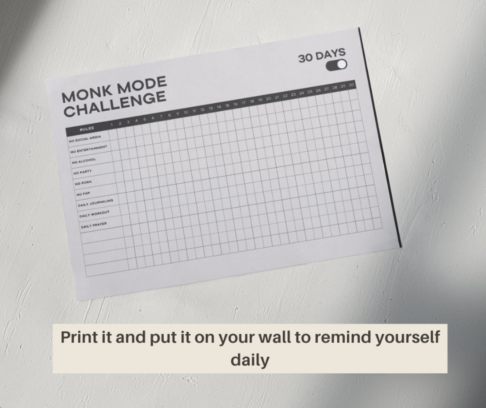 MONK MODE Challenge Printable Tracker - Etsy