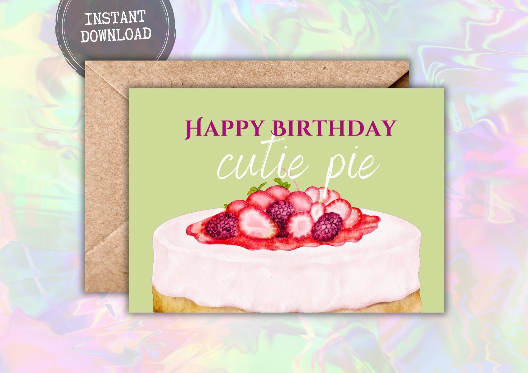 Happy Birthday Cutie Pie Printable Foldable Card, Instant Download PDF ...