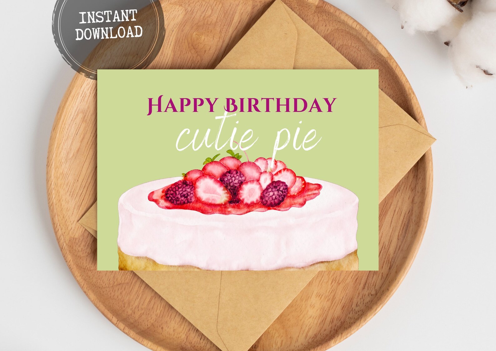 Happy Birthday Cutie Pie Printable Foldable Card, Instant Download PDF ...