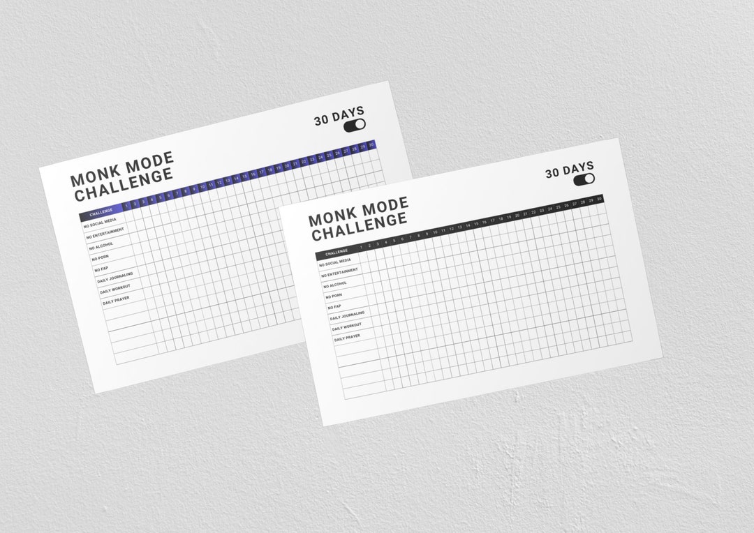 Monk Mode 30 Day Challenge Tracker Printable - Etsy