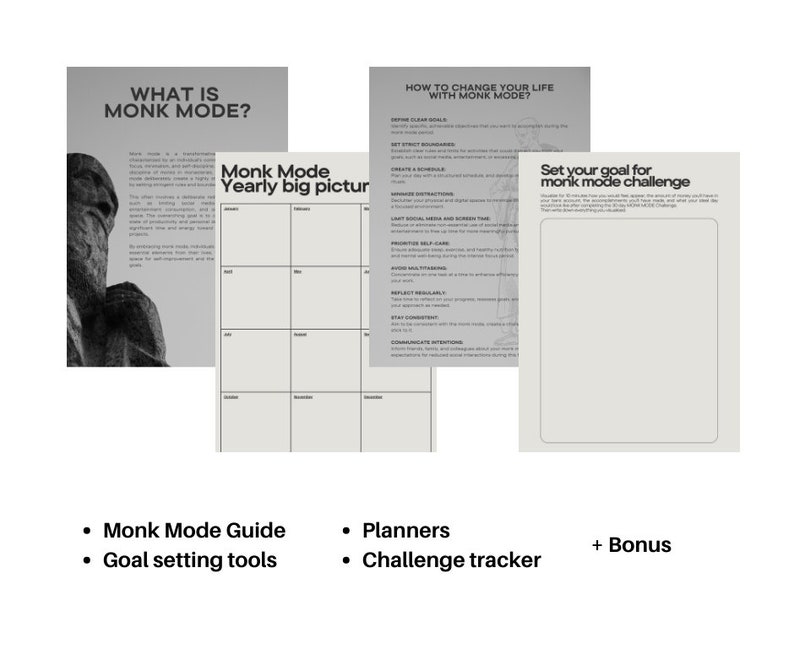 MONK MODE Challenge Printable Tracker - Etsy