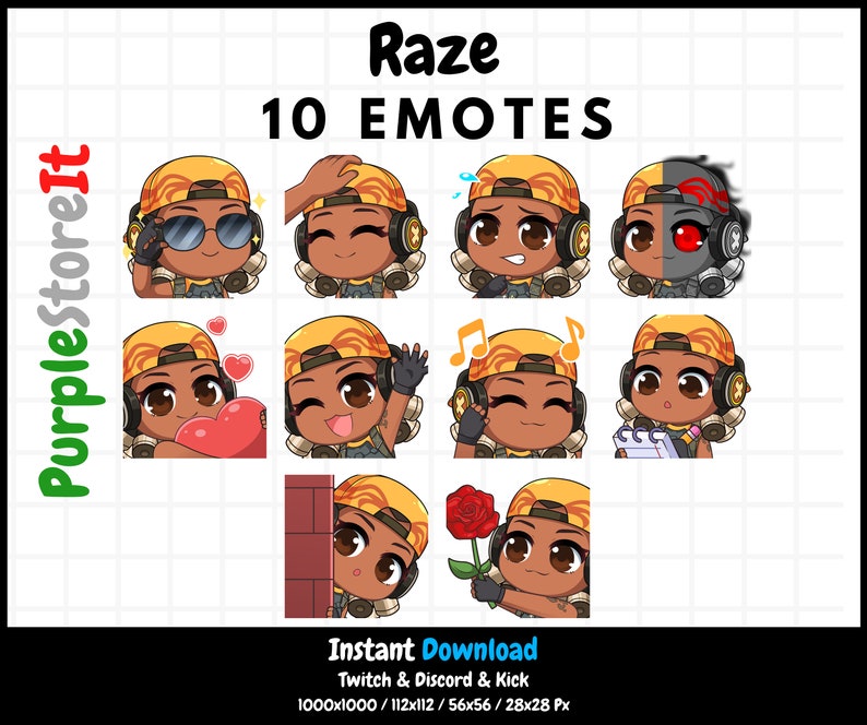 10 Raze Emotes From Valorant | Twitch Emotes | Discord Emotes | Kick ...
