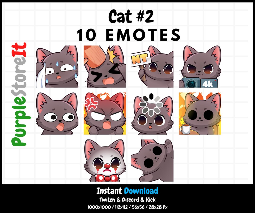 10 Gray Cat Emotes | Twitch Emotes | Discord Emotes | Kick Emotes ...