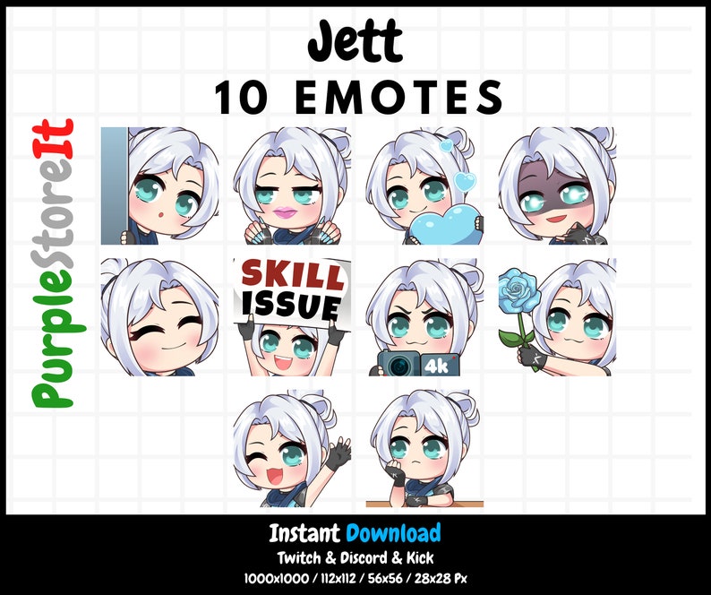 10 Jett Emotes From Valorant | Twitch Emotes | Discord Emotes | Kick ...