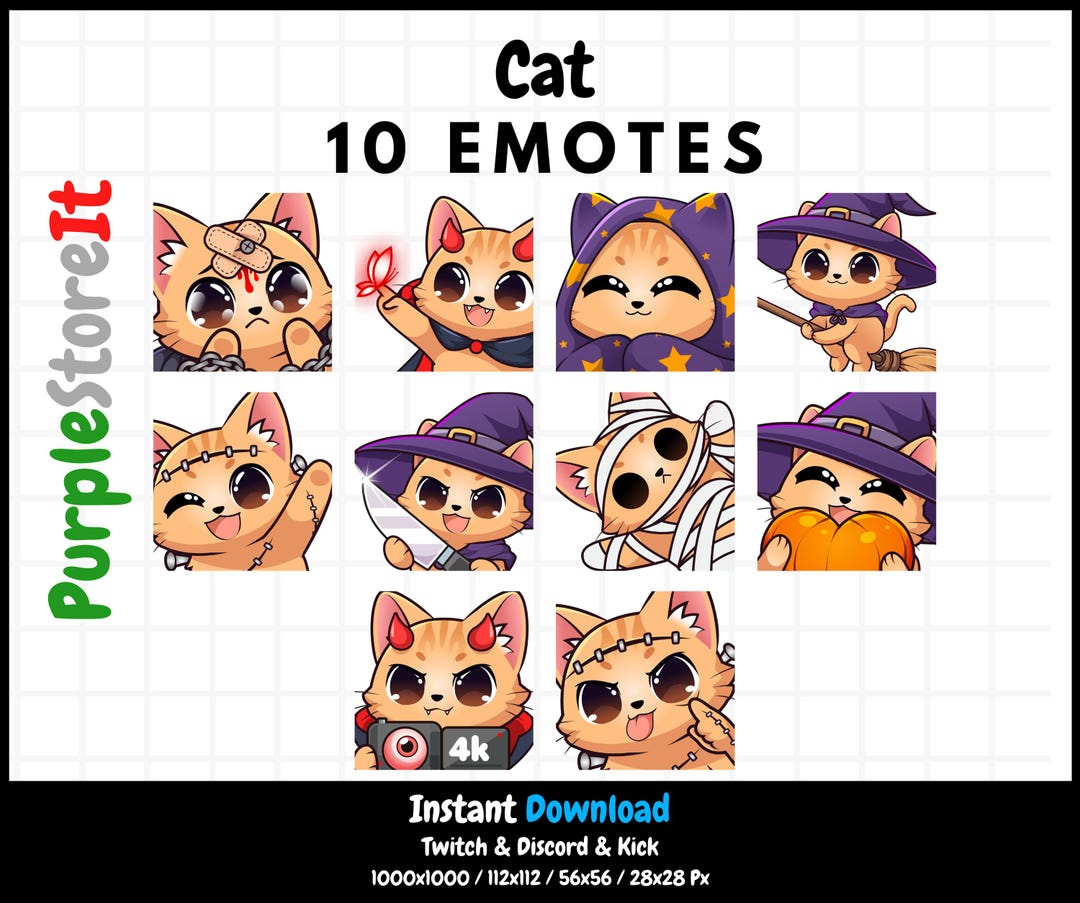10 Halloween Orange Cat Emotes | Twitch Emotes | Discord Emotes | Kick ...