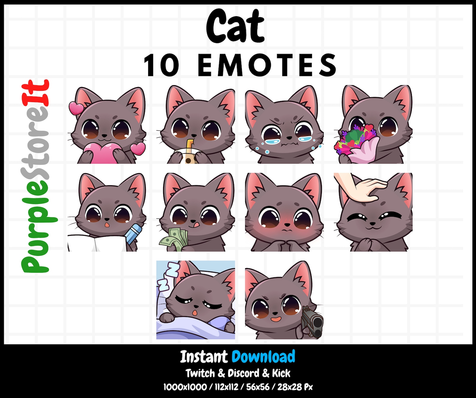 10 Gray Cat Emotes Twitch Emotes Discord Emotes Kick Emotes