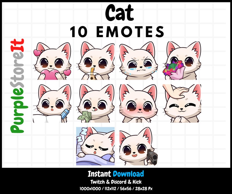 10 White Cat Emotes Twitch Emotes Discord Emotes Kick Emotes Cute Cats ...