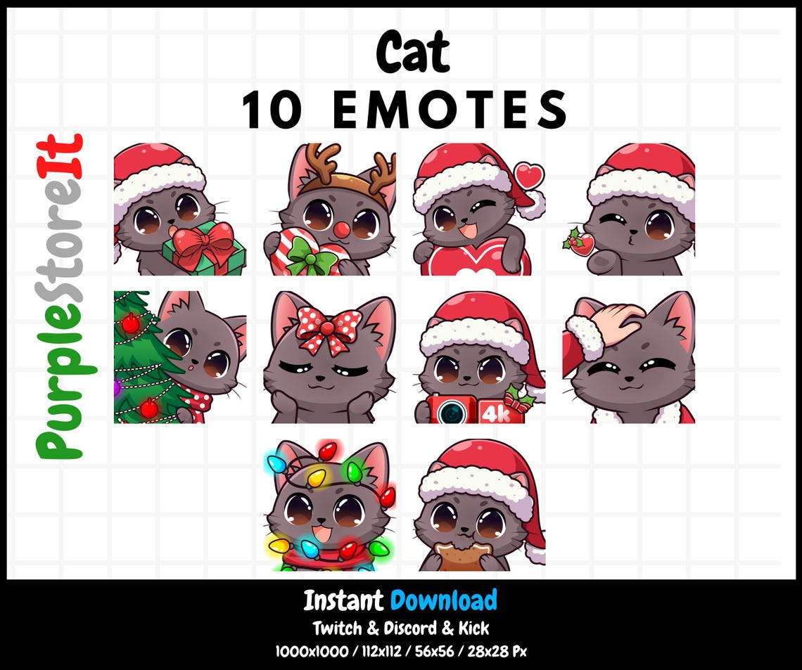 10 Christmas Grey Cat Emotes Twitch Emotes Discord Emotes Kick Emotes ...