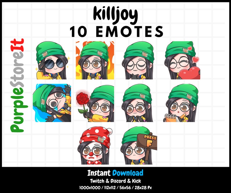 10 gestos Killjoy de Valorant / Twitch Emotes / Discord Emotes / Kick ...