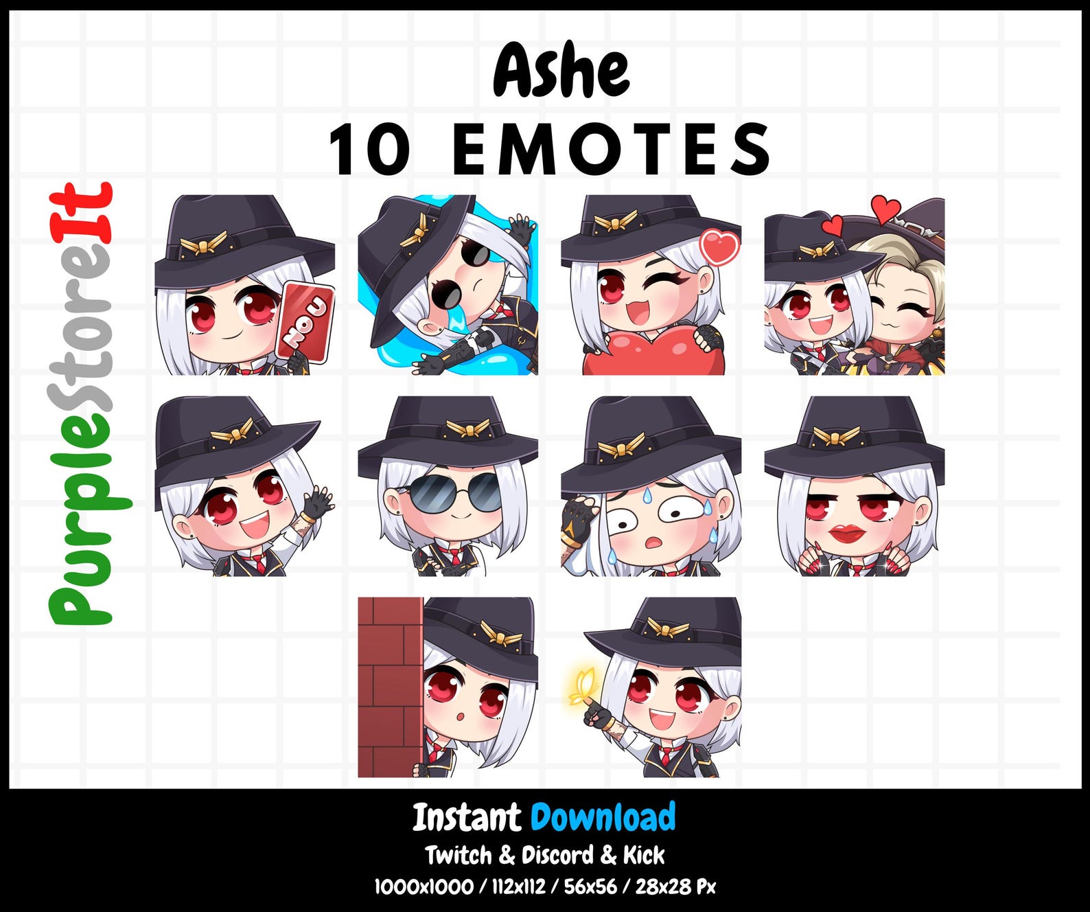 10 Ashe Emotes From Overwatch | Twitch Emotes | Discord Emotes | Kick ...